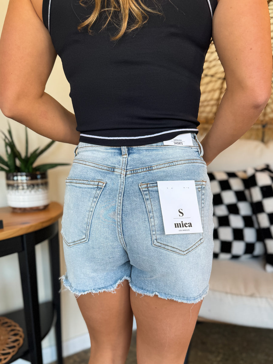 SOFIA SUPER HIGH RISE SHORTS-MICA DENIM – Kea Roze Boutique